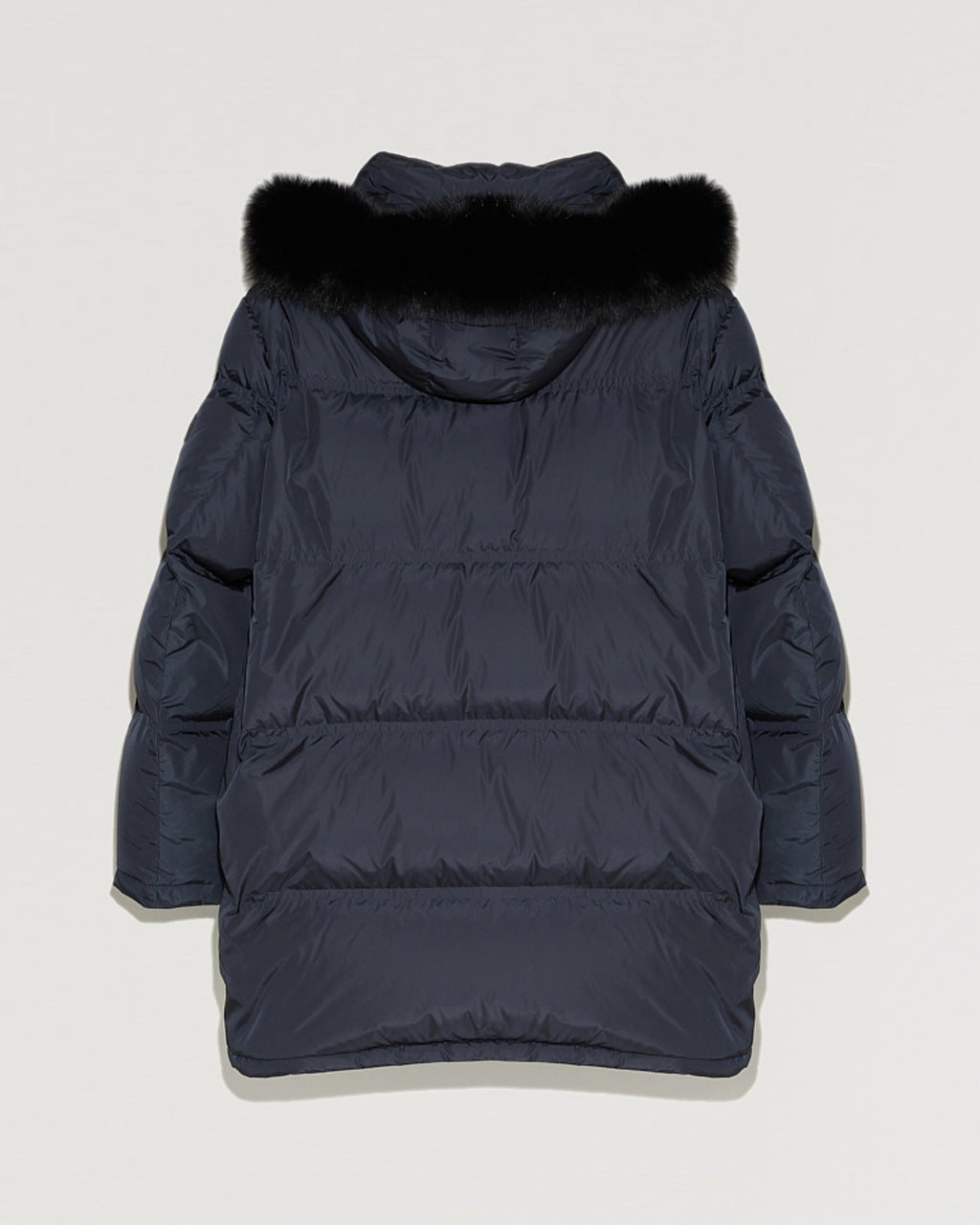 Hooded down jacket with fox fur - Navy - Yves Salomon – Yves Salomon US