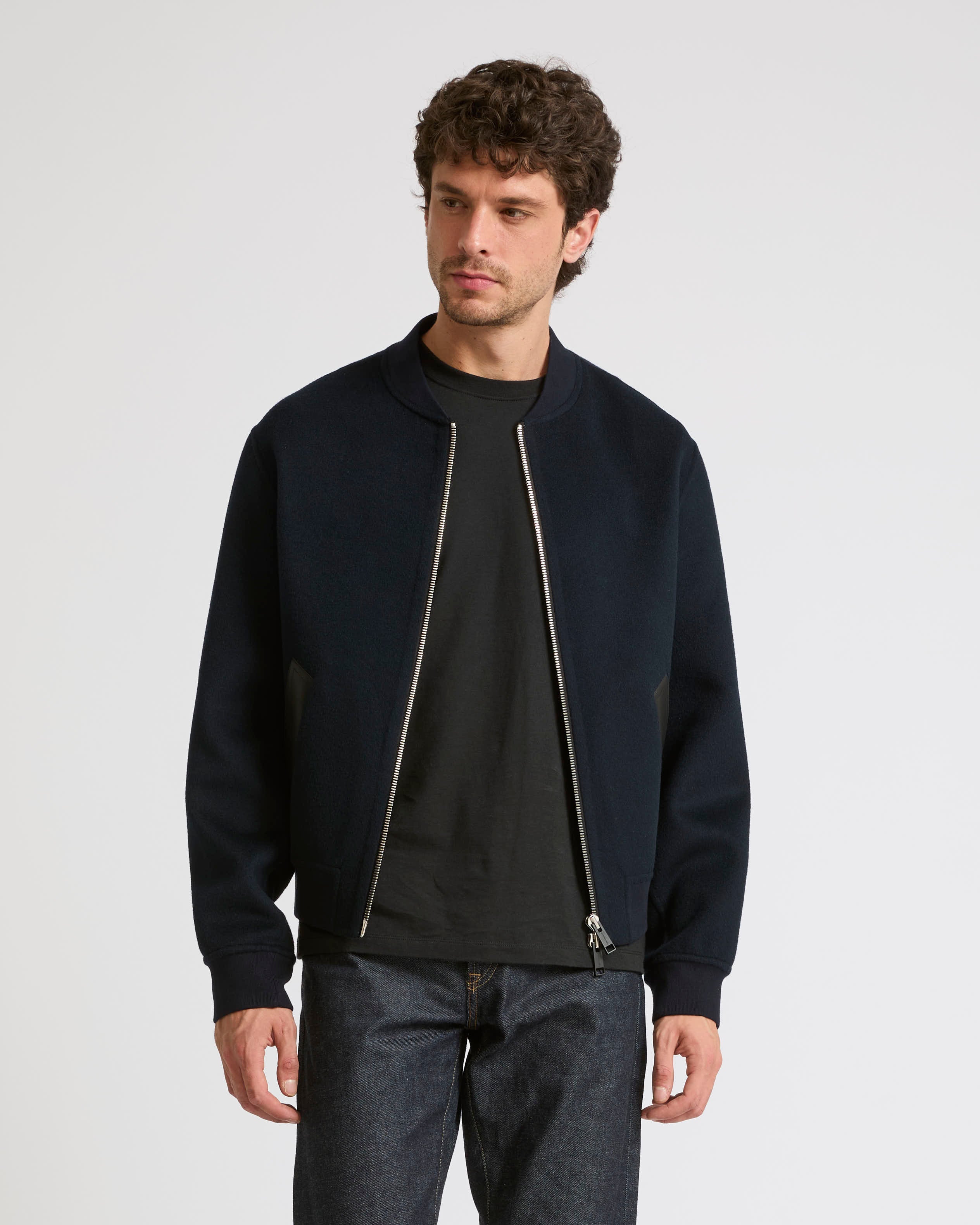 wool-cashmere varsity jacket - navy - Winter sale – Yves Salomon US