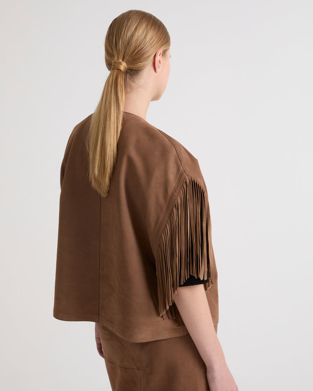 Fringed cape in velour lamb leather - Camel - Yves Salomon – Yves ...