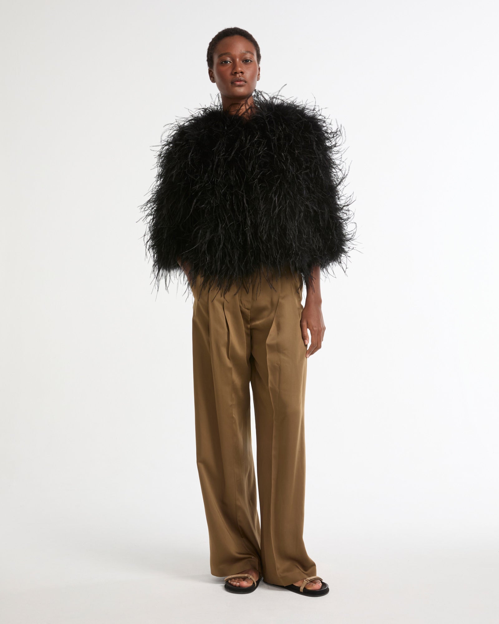 Cropped feather jacket - black - Yves Salomon – Yves Salomon US